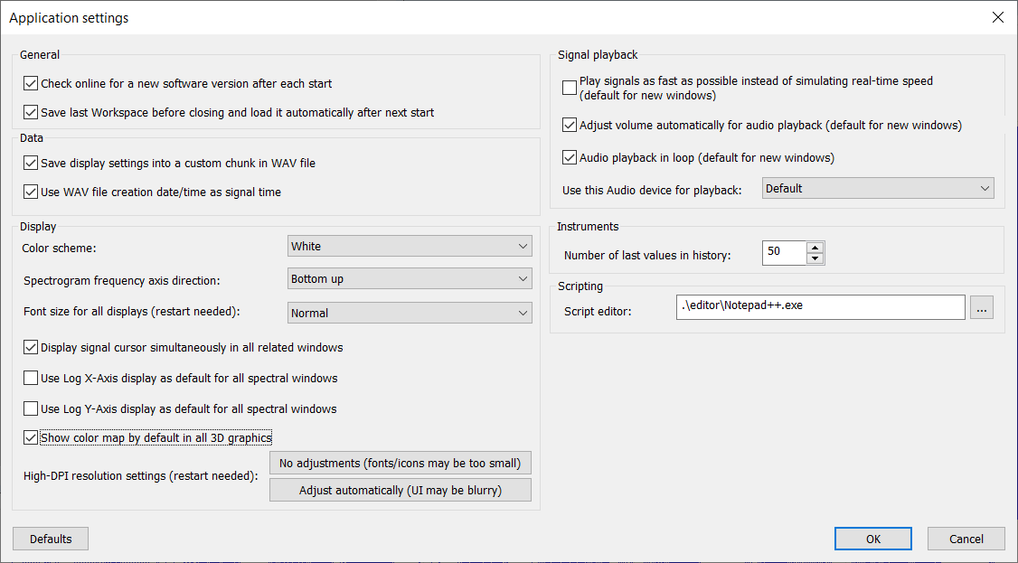 Application Settings Dialog