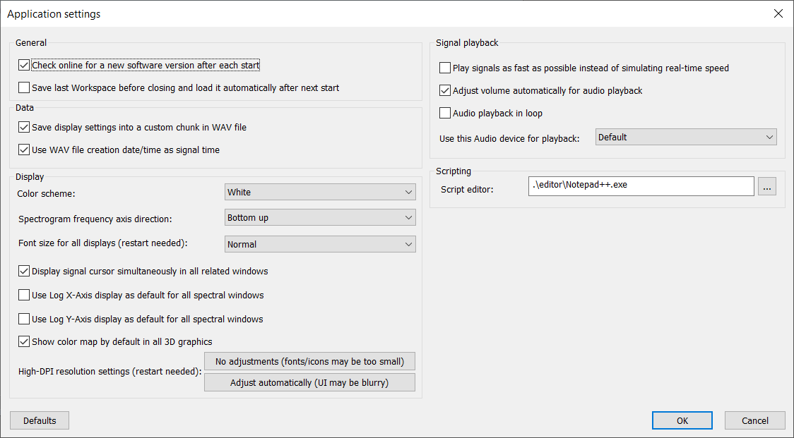 Application Settings Dialog